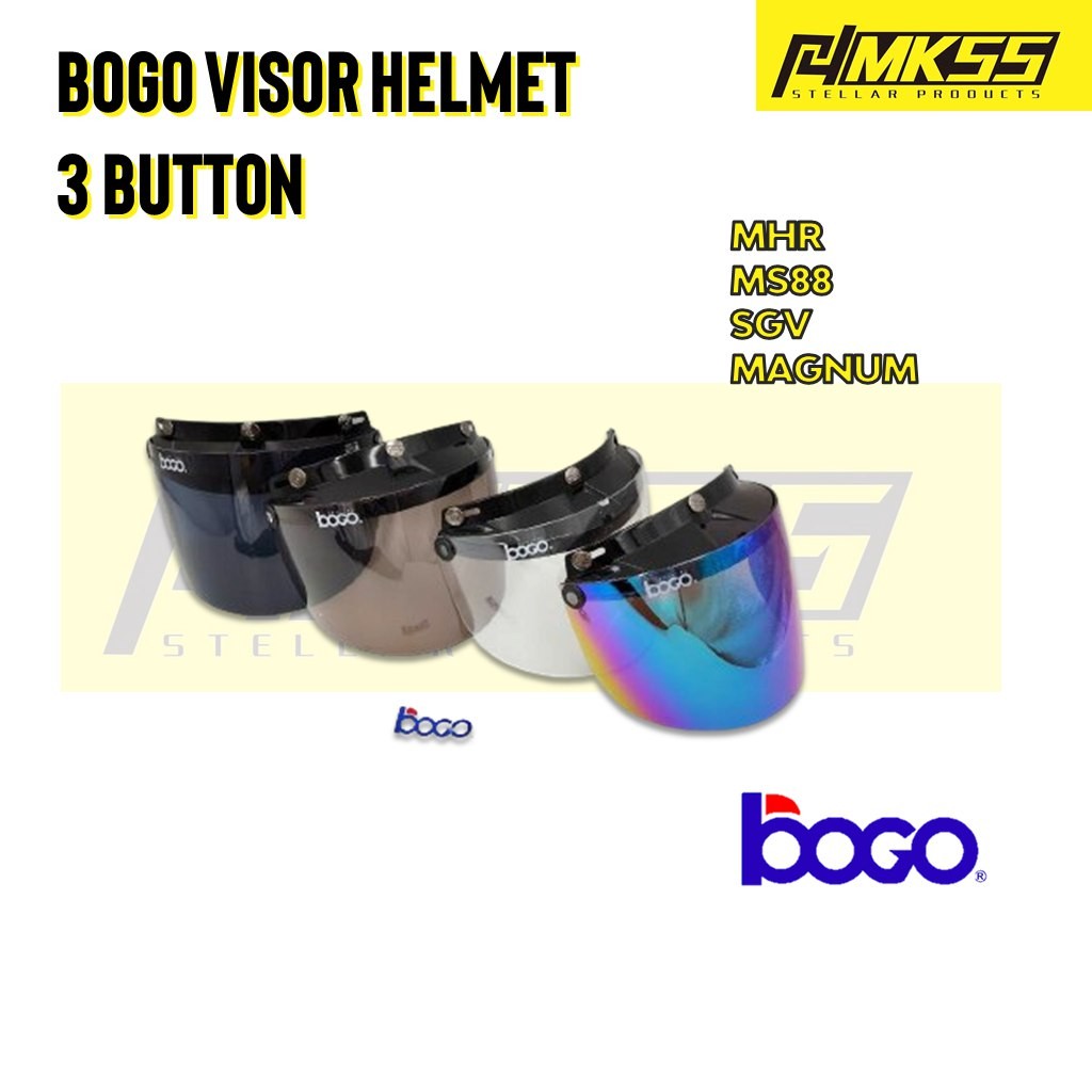 READY STOCK BOGO Visor Helmet 3 Button MHR,MS88,SGV,MAGNUM/Topi Motor ...