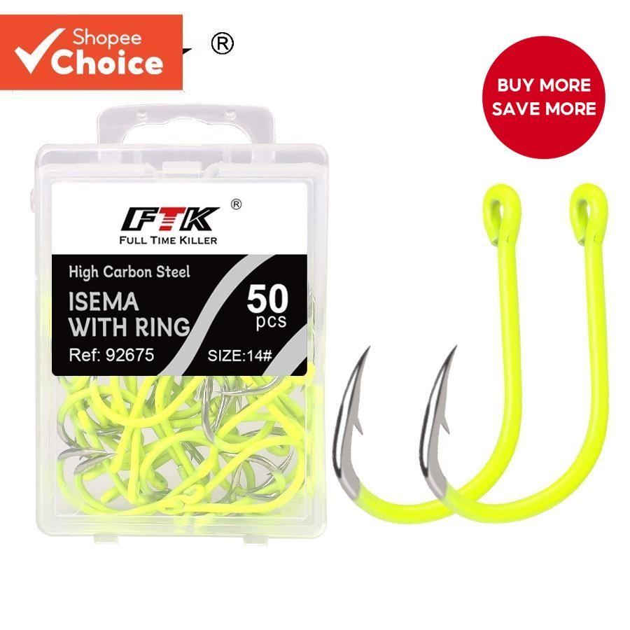 FTK 92675 Fishing Hook 50pcs/box Ringed High Carbon Steel Barbed ...