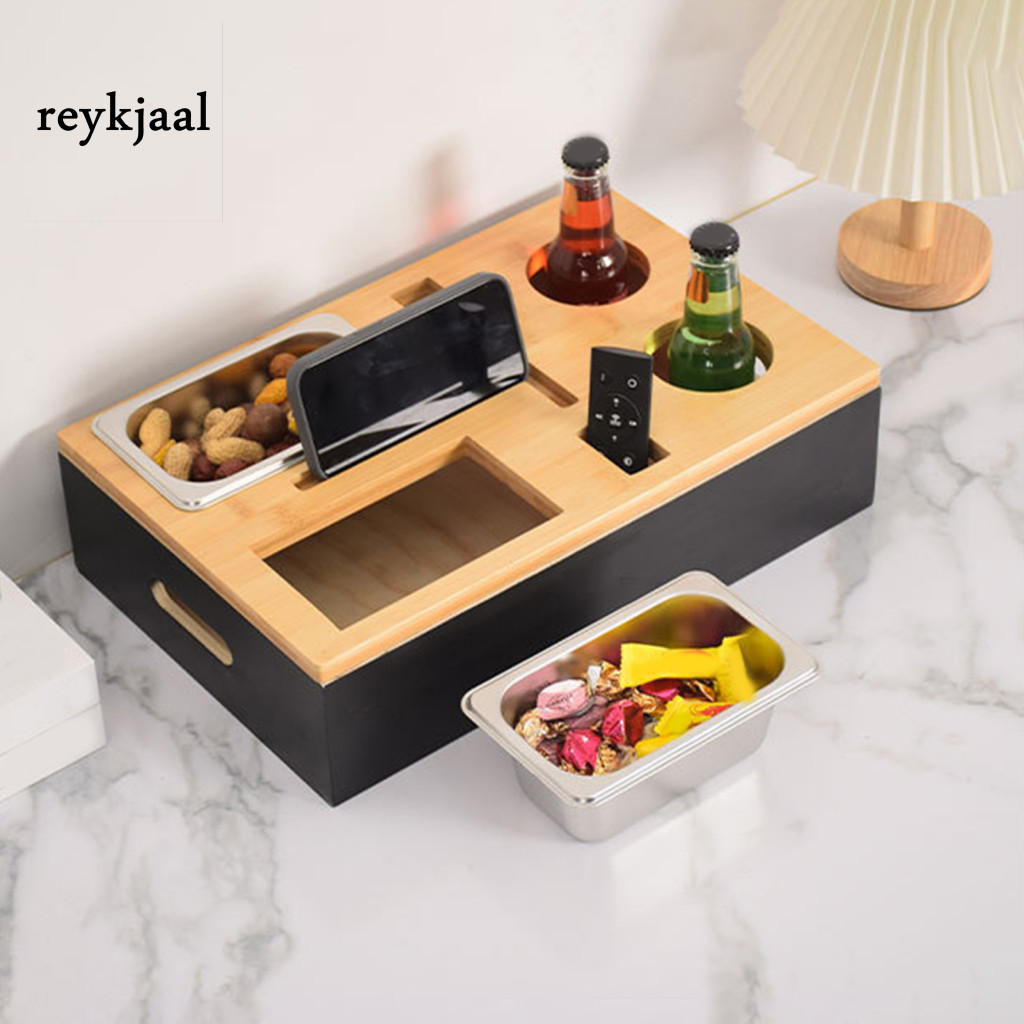 Wooden Sofa Caddy Couch Armrest Organizer Large Capacity Wooden Couch ...