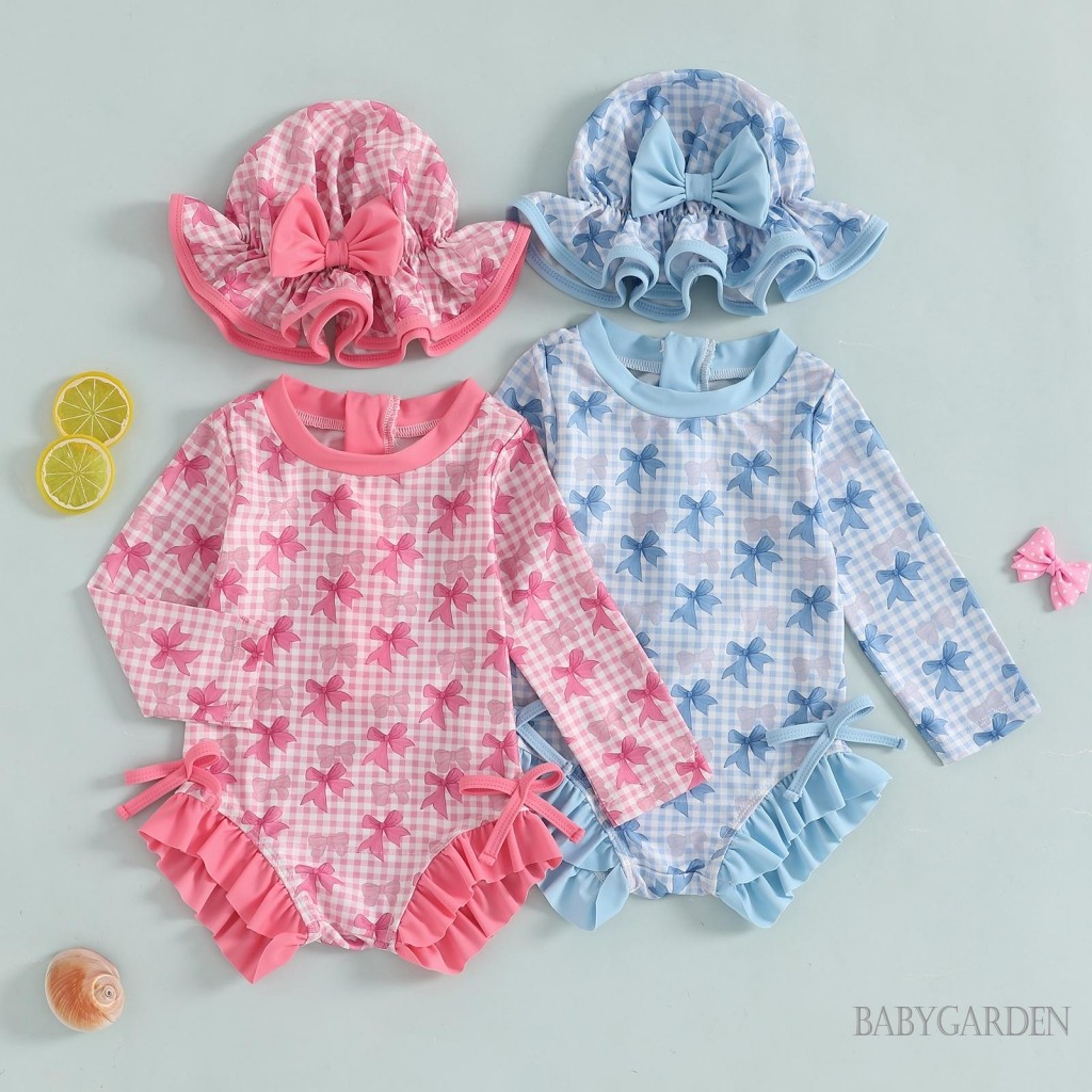 //-6Month-4years Baby Girl One-Piece Rash Guard Swimsuits with Sun Hat ...