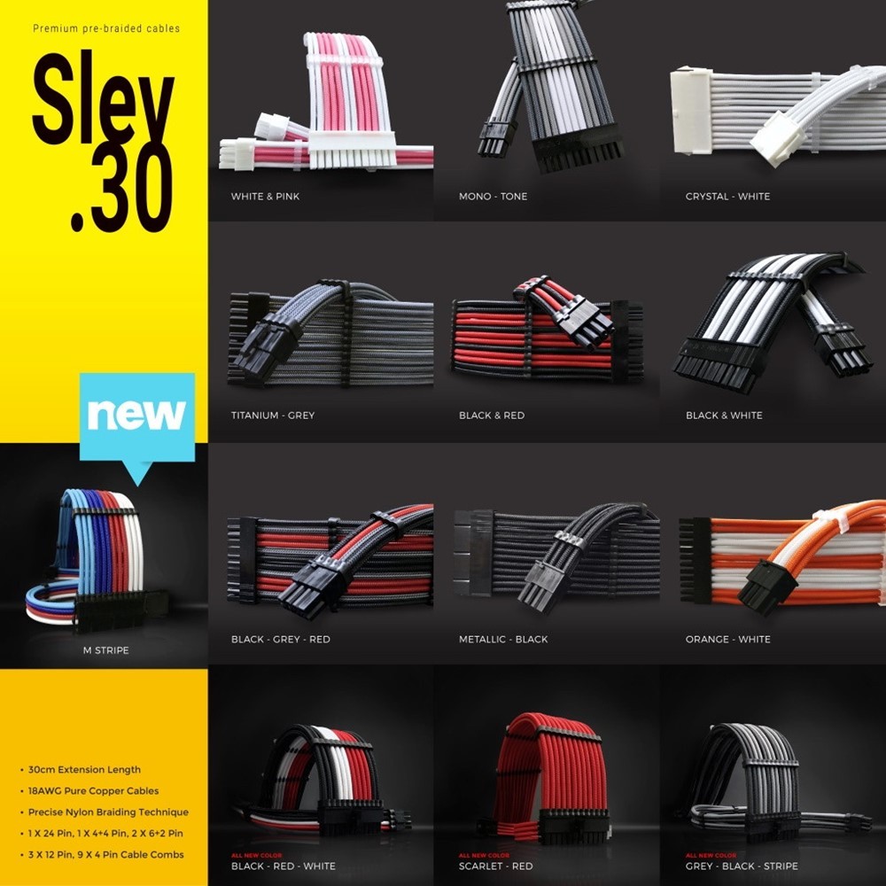 SLEV.30 Premium Pre-Braided PSU Sleeved Extension Cables Kit 30cm Power ...
