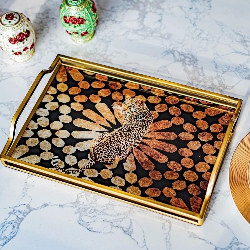 Nordic Style Light Luxury Copper Natural Color Glass Tray Coffee Table ...