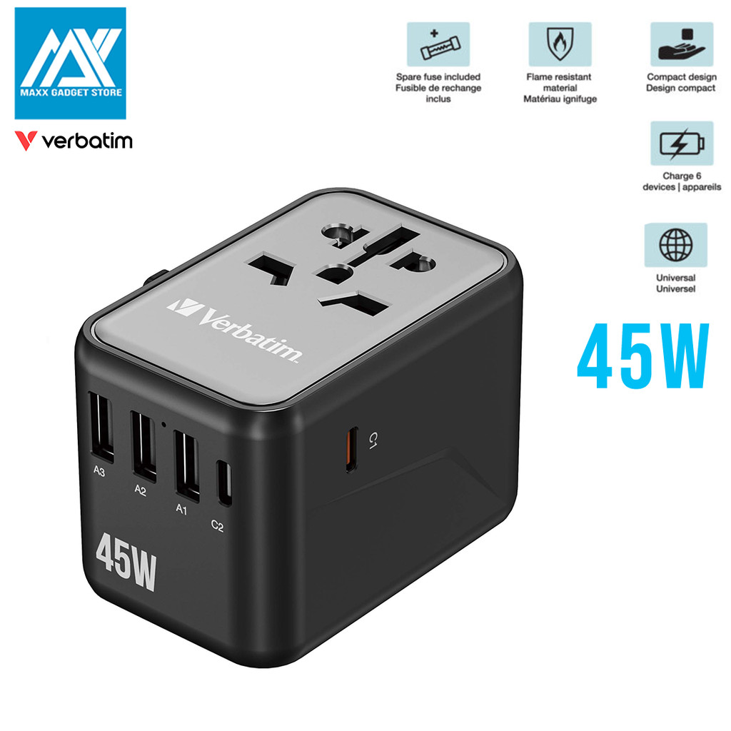 Verbatim UTA-08 5 Port PD 3.0 45W Travel Adapter | Shopee Malaysia