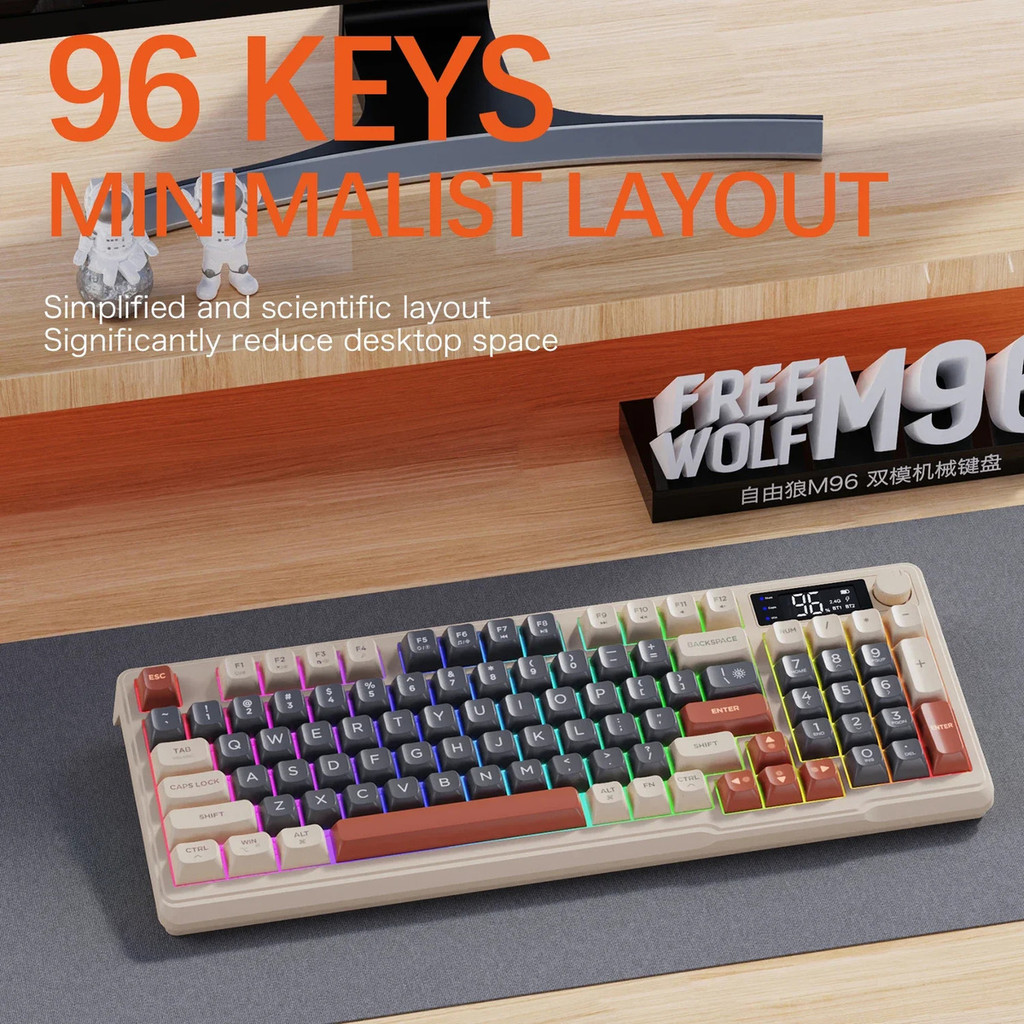 FREEWOLF M96 Wireless Bluetooth Dual-Mode Keyboard PBT Keycap Screen ...