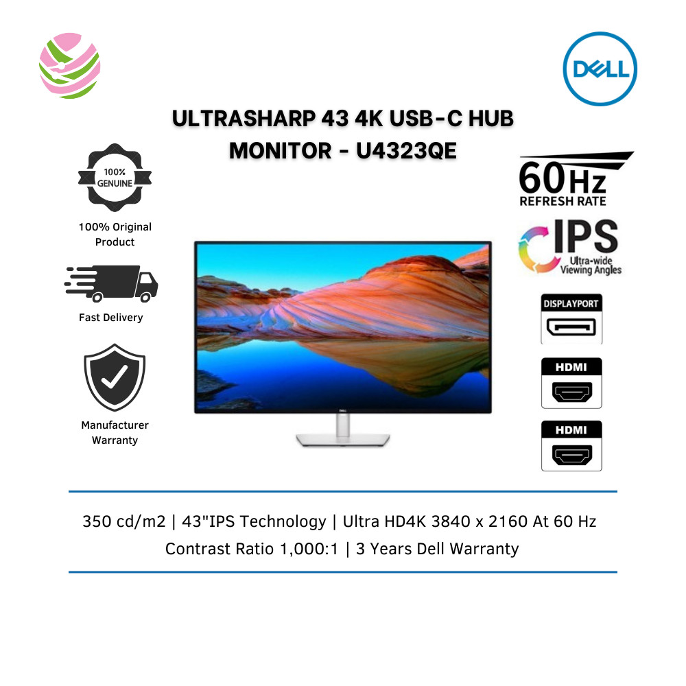 Dell U4323QE UltraSharp 43" 4K 3840 x 2160 UHD USB C Hub IPS LED ...