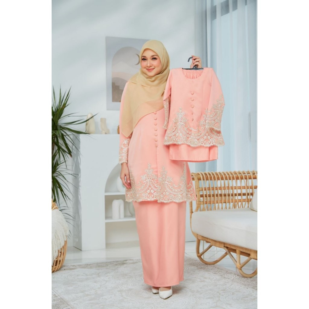 PEACH SET FAMILY KEBAYA CANTIK PLUS SIZE KURUNG SEDONDON IBU ANAK RAYA ...