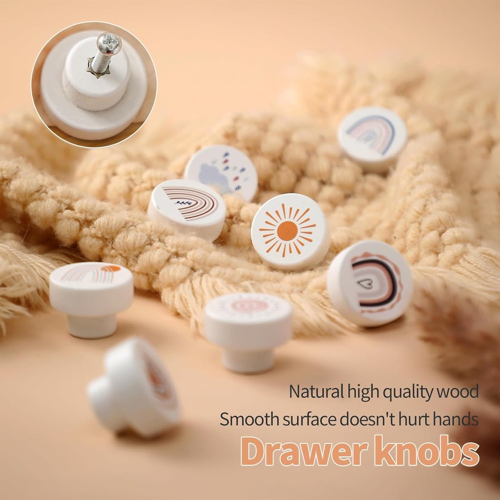 Wooden Rainbow Cabinet Knobs Decorative Wood Dresser Knobs with Screws ...
