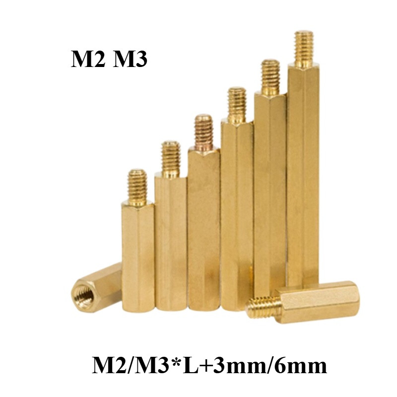 Hex Brass Standoff Spacer Screw Thread M2 M3 X L+6mm +3mm Pillar Pcb ...