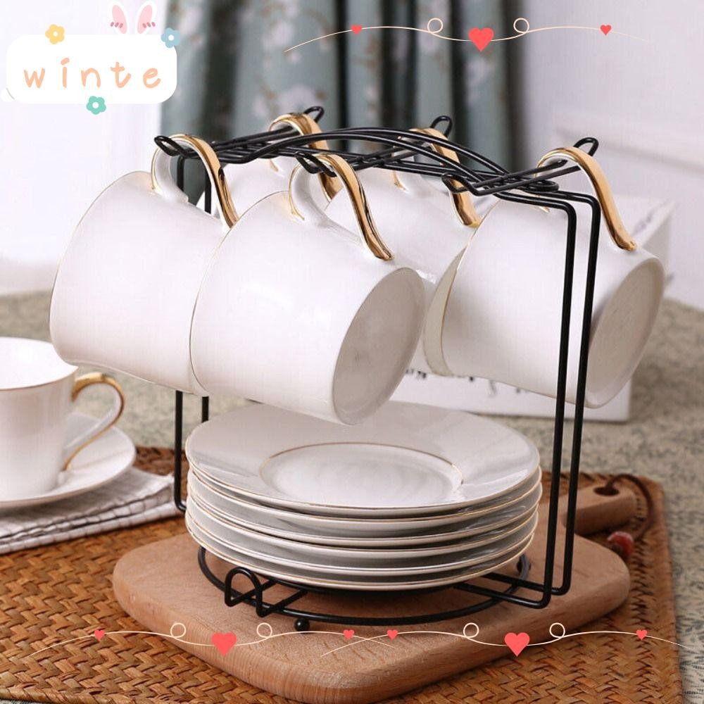 WINTE Tea Cup Display Rack, Metal Plate Holder Cup Drain Rack, Kitchen ...
