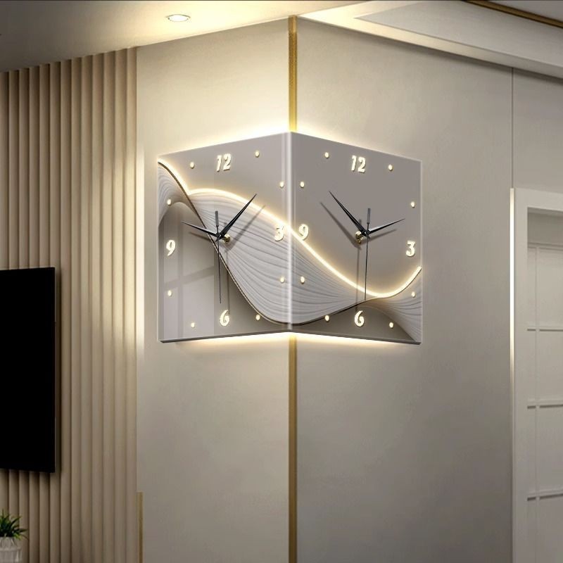 Non Perforated Creative Clock Wall Lamp Corner Clock, Living Room ...