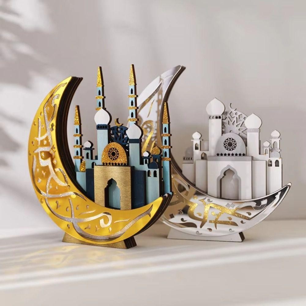 ORORFILL Moon Mosque Night Light, Gold Silver DIY Decor EID Mubarak ...
