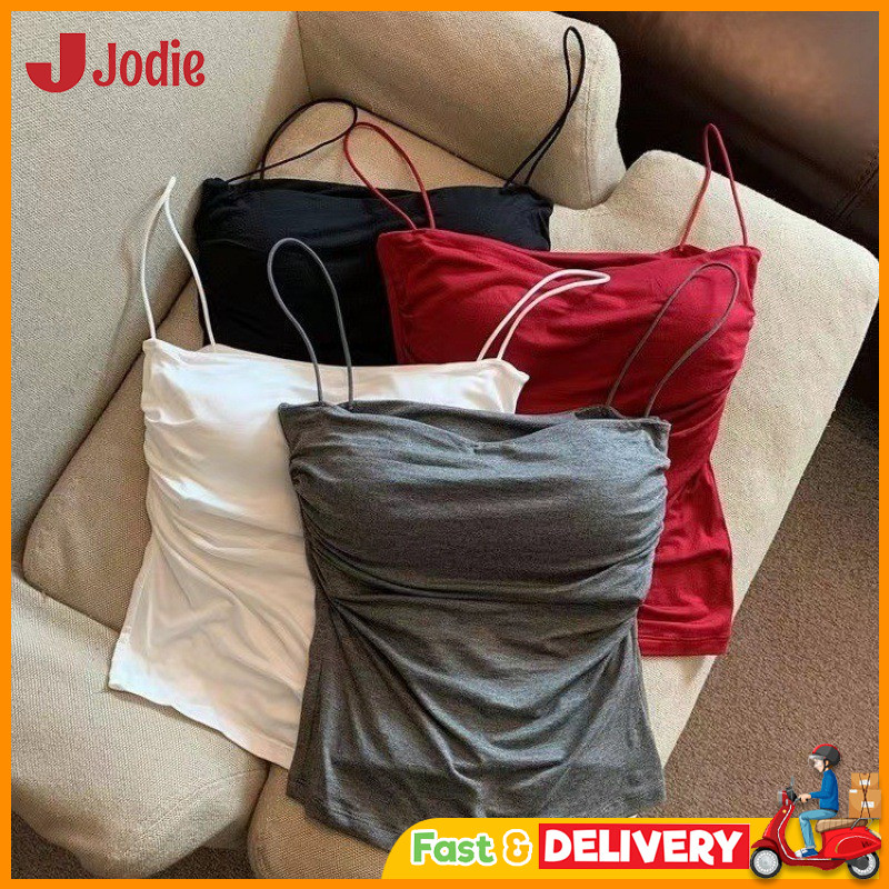Girl Pleated Camisole Women Thin Shoulder Straps Camisole With Chest ...