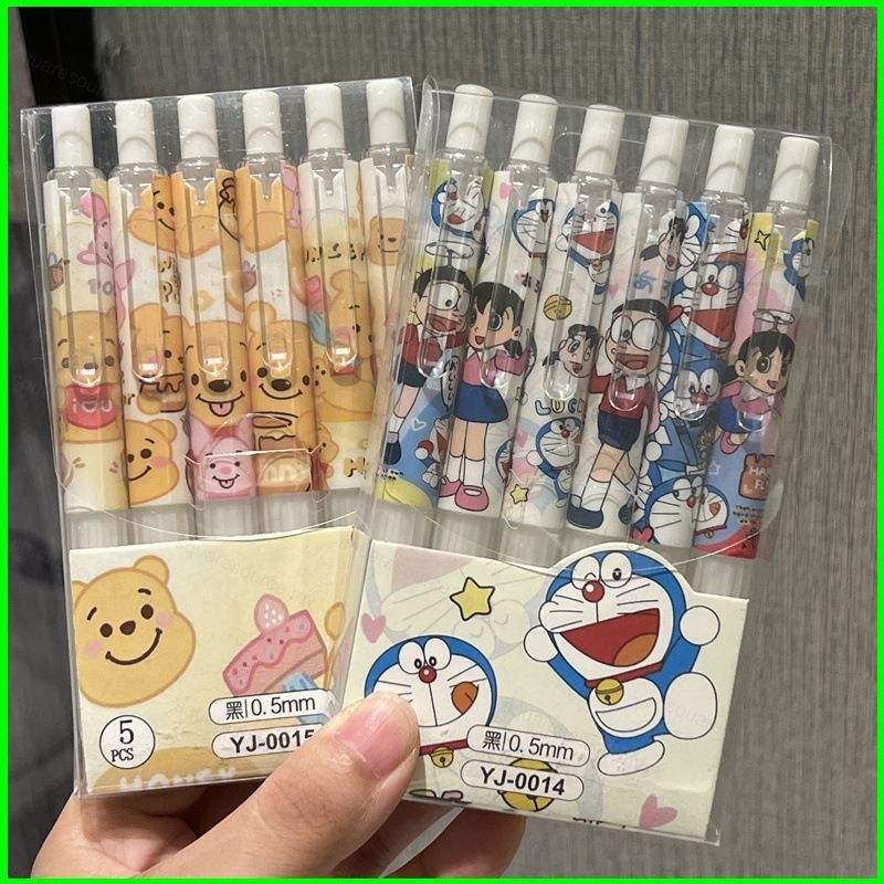 6PCS/set Doraemon Winnie Click ball pen cartoon cute black gel pen ...