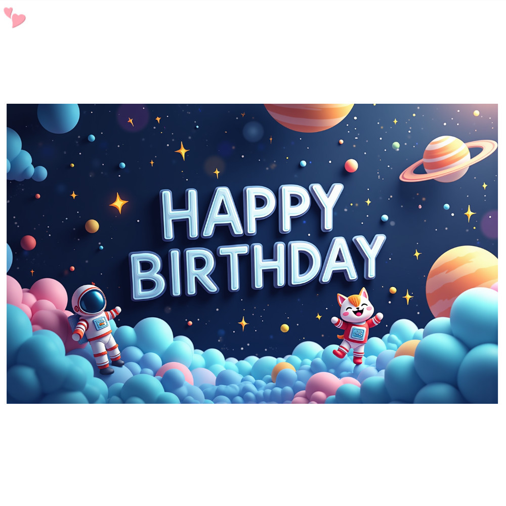 Space Happy Birthday Backdrop Banner for Boys, Large Blue Outer Space ...