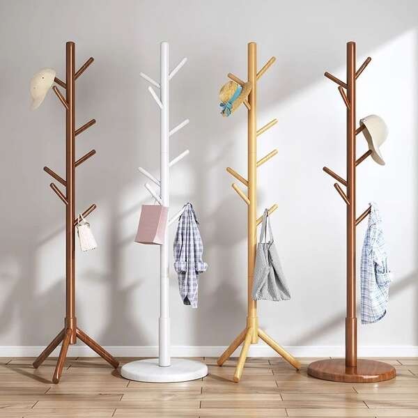 rak baju almari baju hanger baju Rak kot kayu pepejal lantai ke siling ...