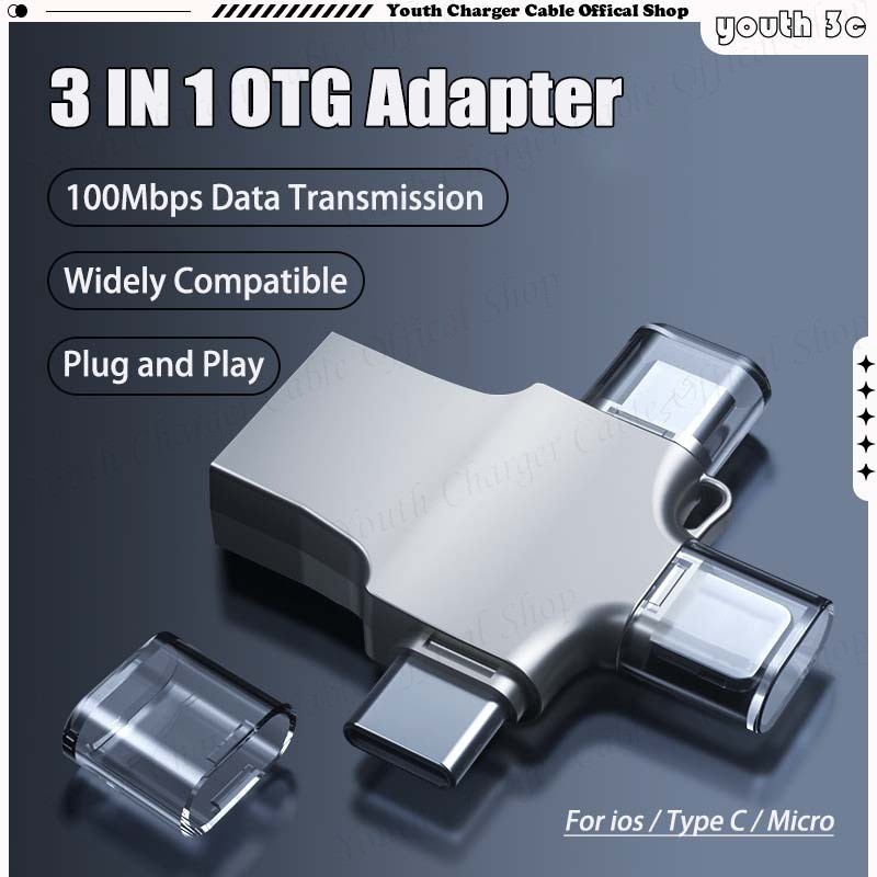 Portable Phone Adapter Plug and Play 3-in-1 OTG Adapter Supports Data ...