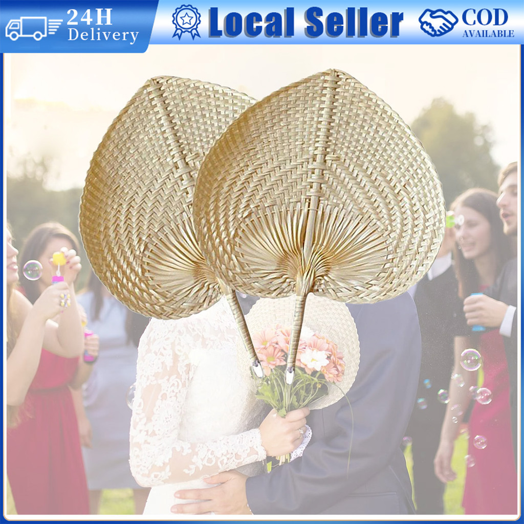 Cooling Bamboo Fan DIY Heart Shaped Weaving Hand Fans With Handle ...