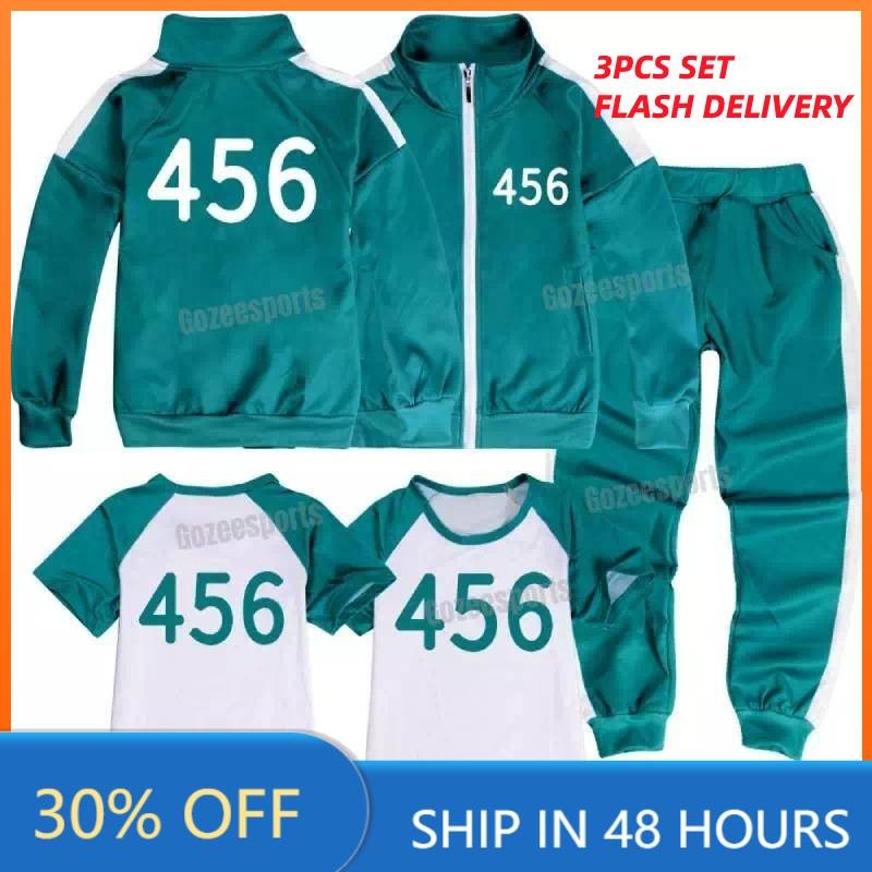 3PCS Set Sta5 Squid Game 456 warm coat trousers T-shirt Girls Boys ...