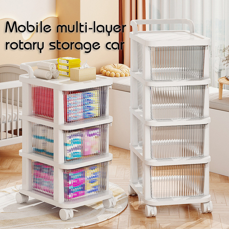 Mobile multi-layer rotary storage cabinet / Drawer storage rack ...