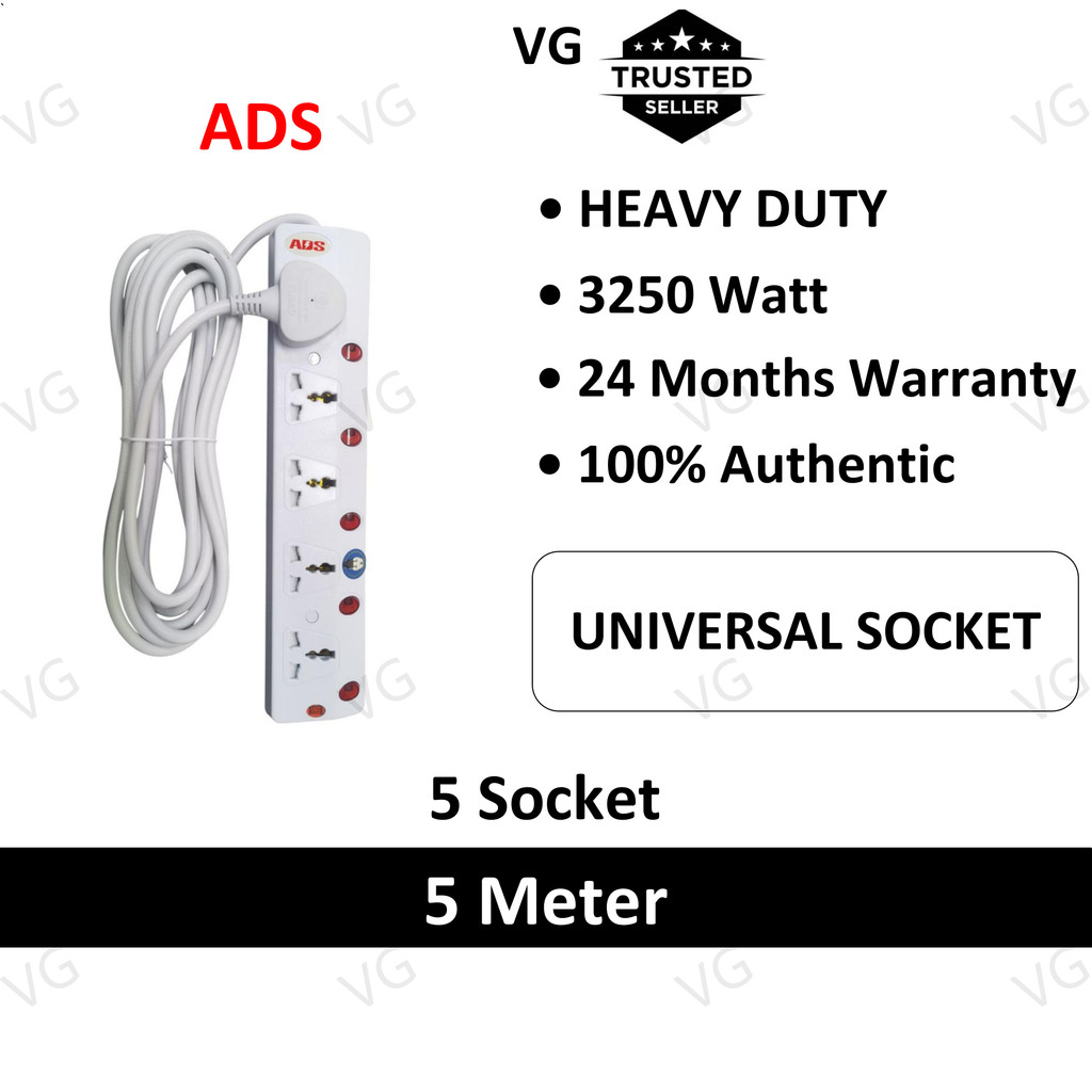 [100% Original] ADS 4/5 Gang 2/5 meter Universal Socket Extension multi ...