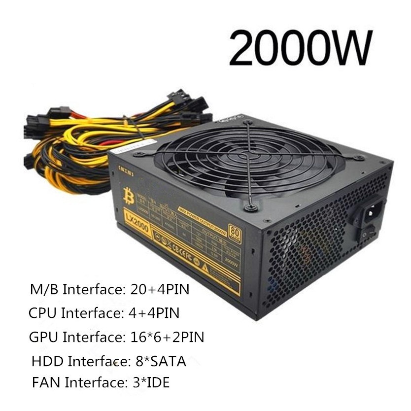 1800W/2000W/1600W Power Supply 220V for 8GPU Miner Rig PSU 1800W ATX ...