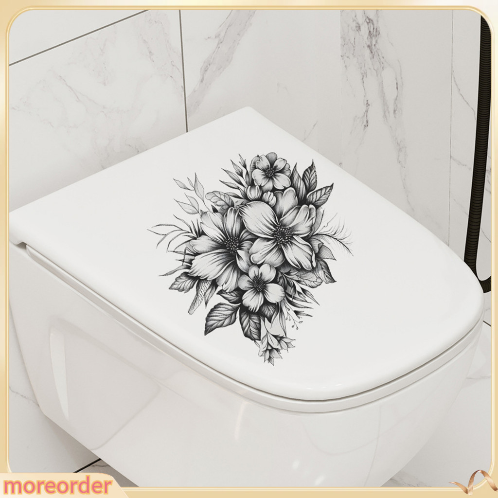 moreorders| Black White Flower Leaf Toilet Sticker Pvc Toilet Decal ...