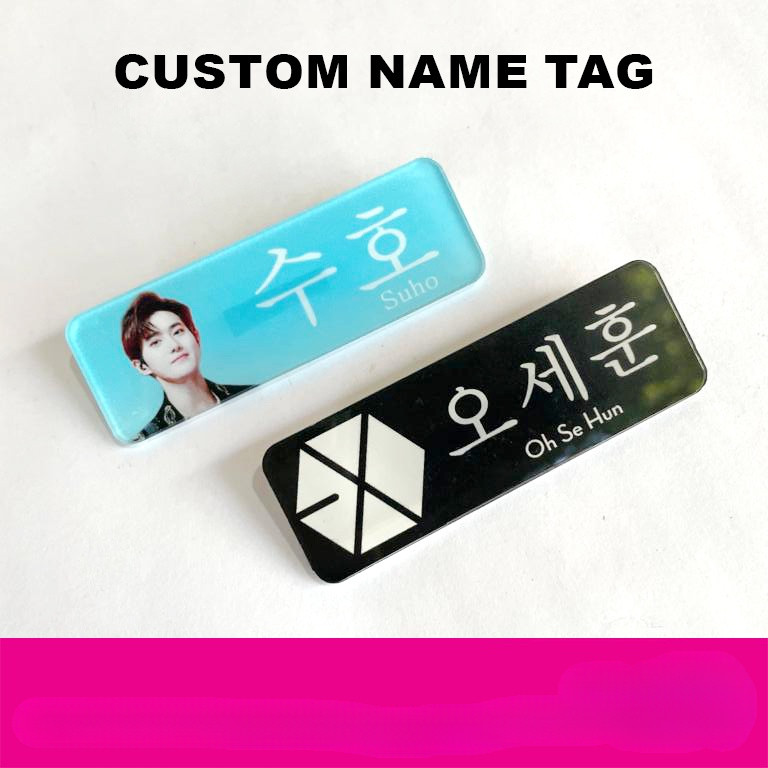 Name Tag Acrylic Custom Logo Writing Name Pin Chest Employee restaurant ...