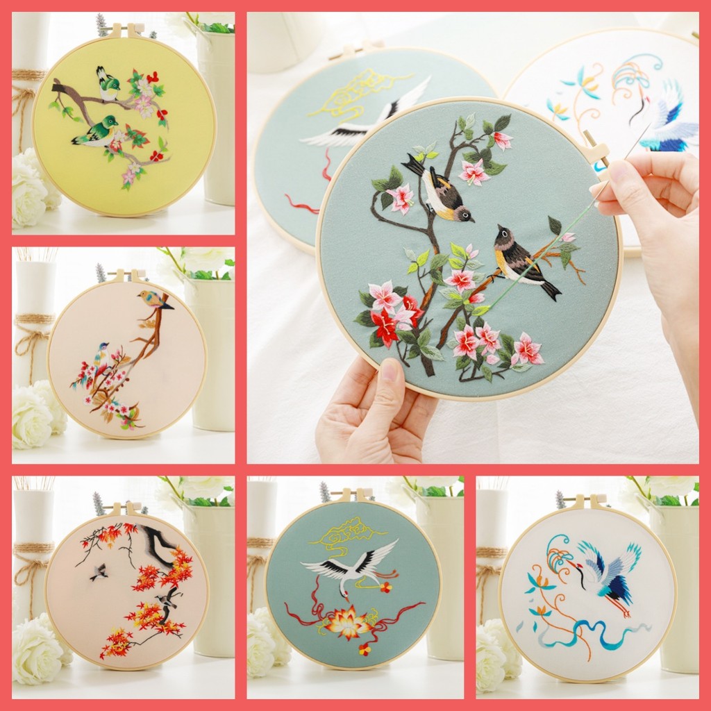 20cm-diameter Cross-stitch/DIY embroidery/stitchwork on loop/ birds and ...