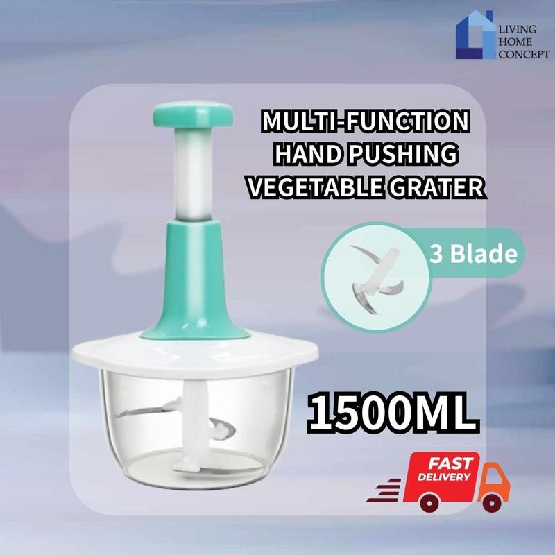 1500ML Hand Press Push Food Processor Chopper Chopping Fruits Vegetable ...