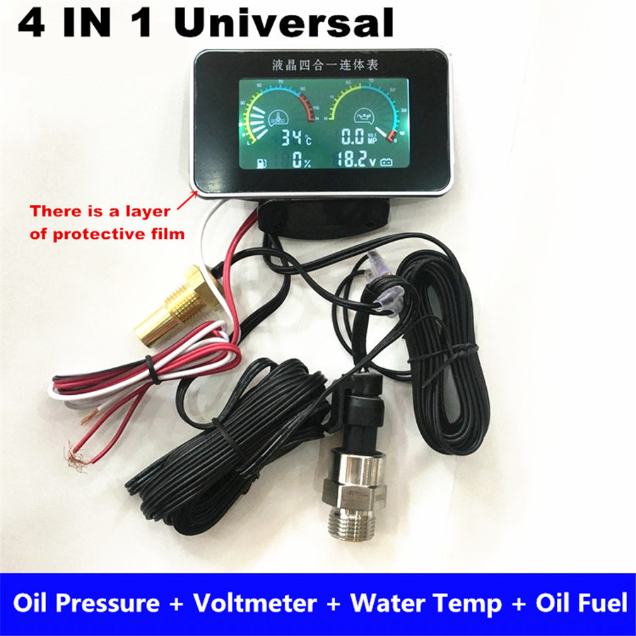 New 4 In 1 LCD 12v/24v Excavator Truck Car Oil Pressure Gauge ...