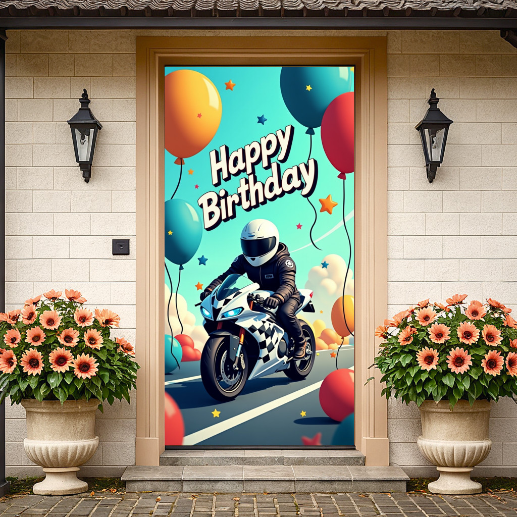 17 Kinds Happy Birthday Motorcycle Theme Party Banner Backdrop ...