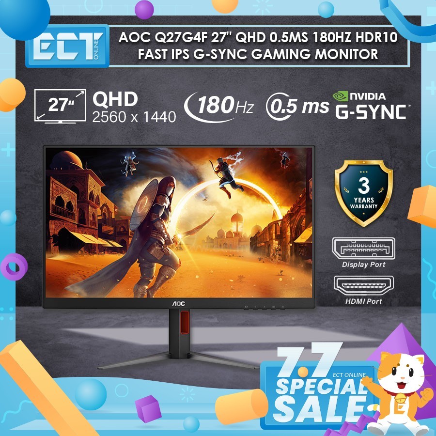 AOC Q27G4F 27" QHD (2560 x 1440) 0.5ms 180Hz HDR10 Fast IPS G-Sync ...