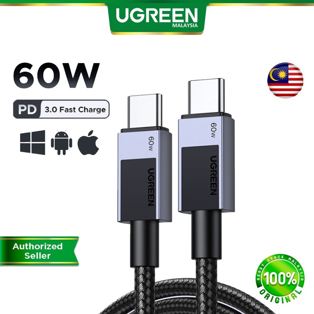 UGREEN 60W PD3.0 USB-C to C Cable Fast Charging 3A Cable Nylon Braided ...