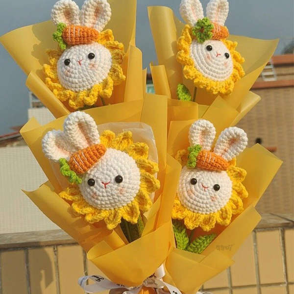 flower bouquet crochet flower Bunga bulu arnab rajutan comel tulip ...
