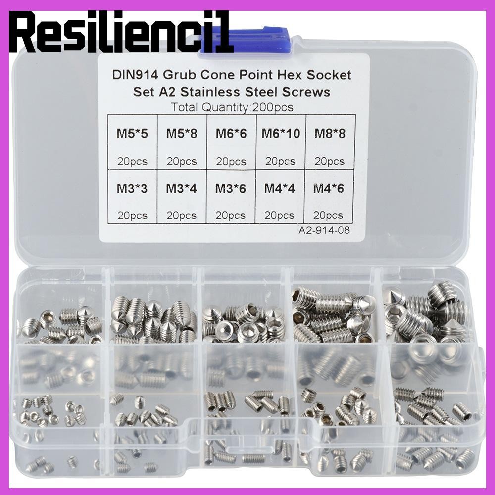 RESILIENCI1 200Pcs Set Screws, Cone Point M3 M4 M5 M6 M8 Allen Head ...