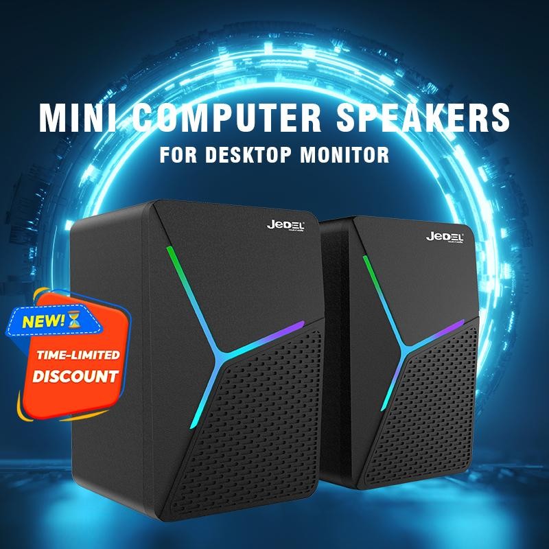 Jedel Desktop PC Gaming Mini Speaker Colorful LED Stereo Wired USB ...