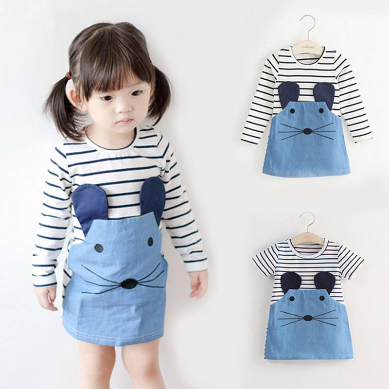 BOBORA Princess Dress Girl Cartoon Mouse Striped Coloured Jean Short ...