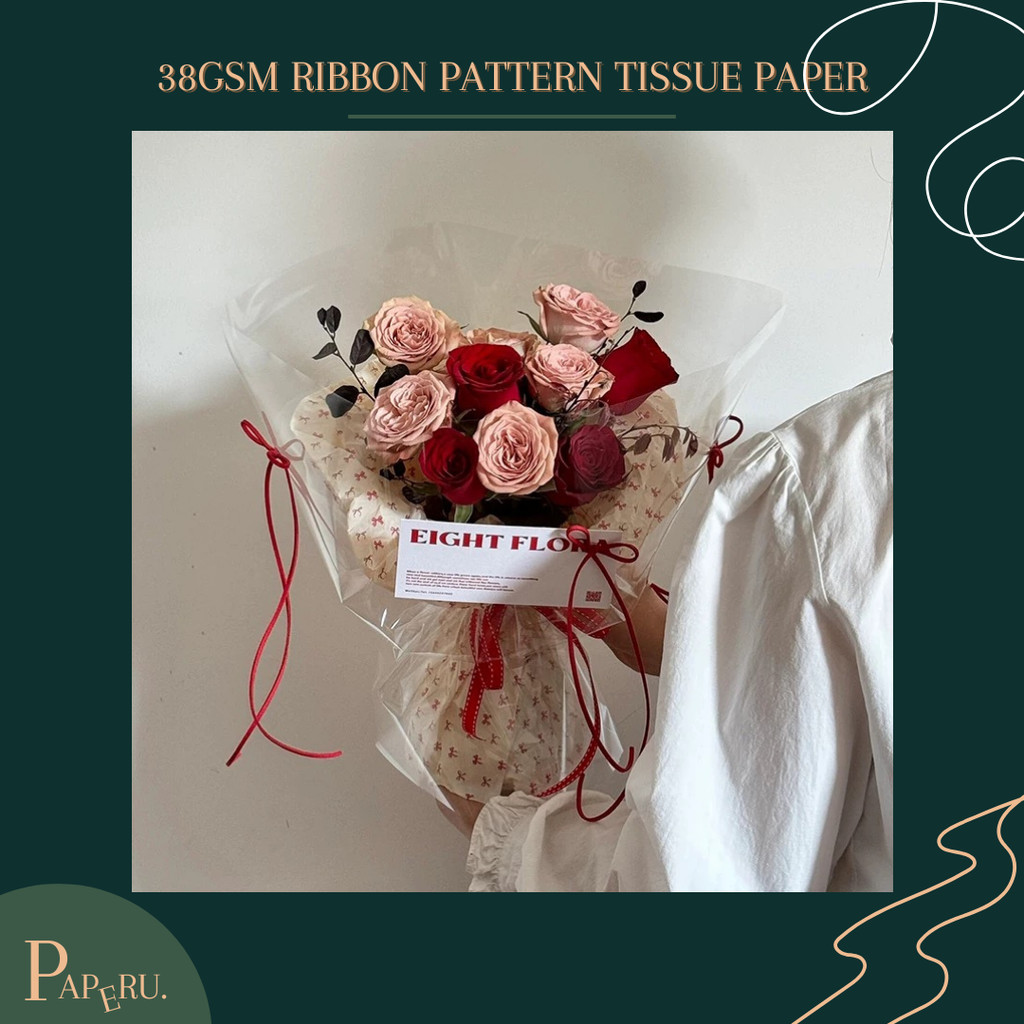 [PAPERU] 38gsm Ribbon Pattern Tissue Wrapping paper Korean Aesthetic ...