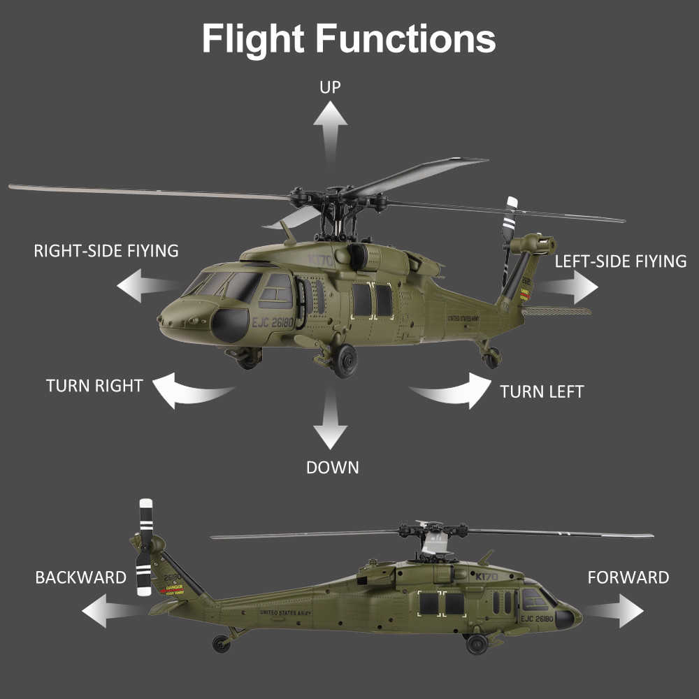 Wltoys K170 RC Helicopter UH-60L Black Hawk Dual Brushless 6-Axis Gyro ...