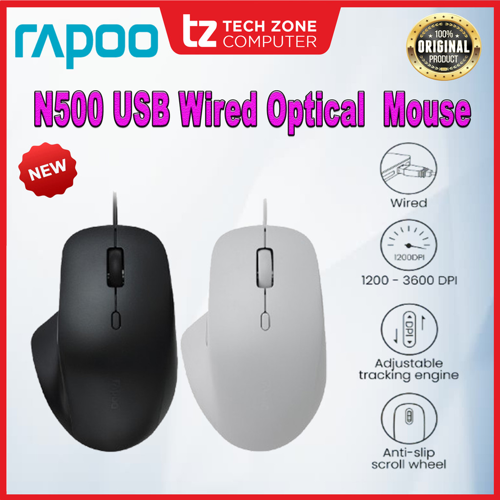 Rapoo N500 USB Wired Optical Adjustable Mouse 3600 DPI | Shopee Malaysia
