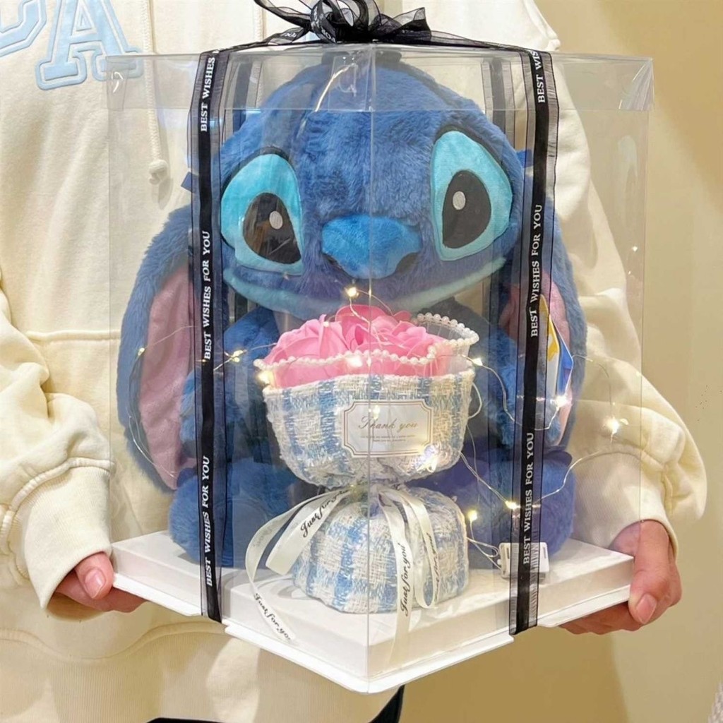[Gift Box+bouquet+light] Stitch Plush Toy 35cm Birthday Gift Valentine ...