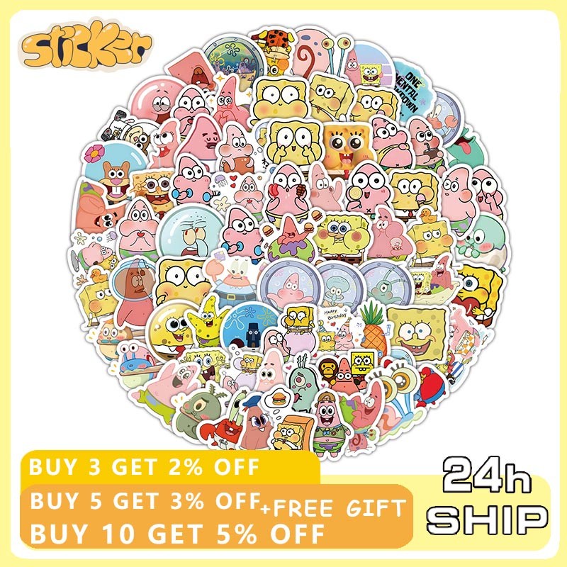 120pcs Spongebob Patrick Star Stickers Anime Cute Sandy Cheeks DIY ...
