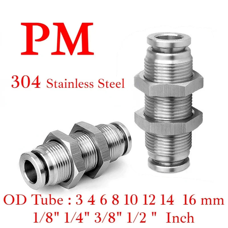 304 Stainless Steel Pneumatic Bulkhead Fitting, Push-to-Connect, Quick ...