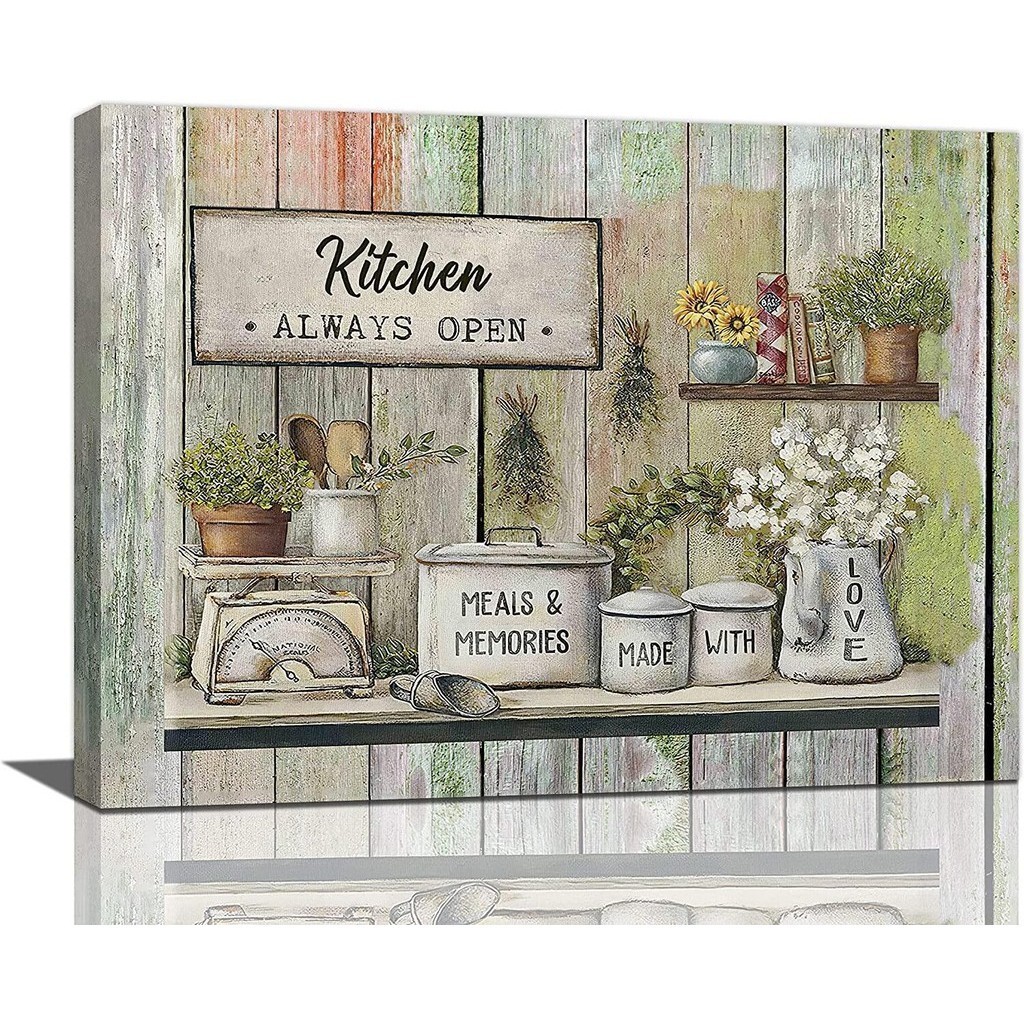 Rustic Kitchen Wall Art Farmhouse Kitchen Pictures Wall Decor Tableware ...