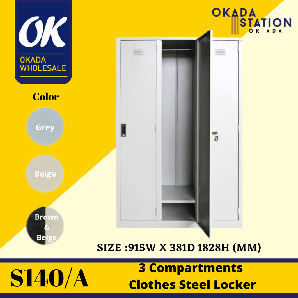 OKADA S140/A 3 Door Clothes Locker / Loker Besi / Steel Locker / Metal ...