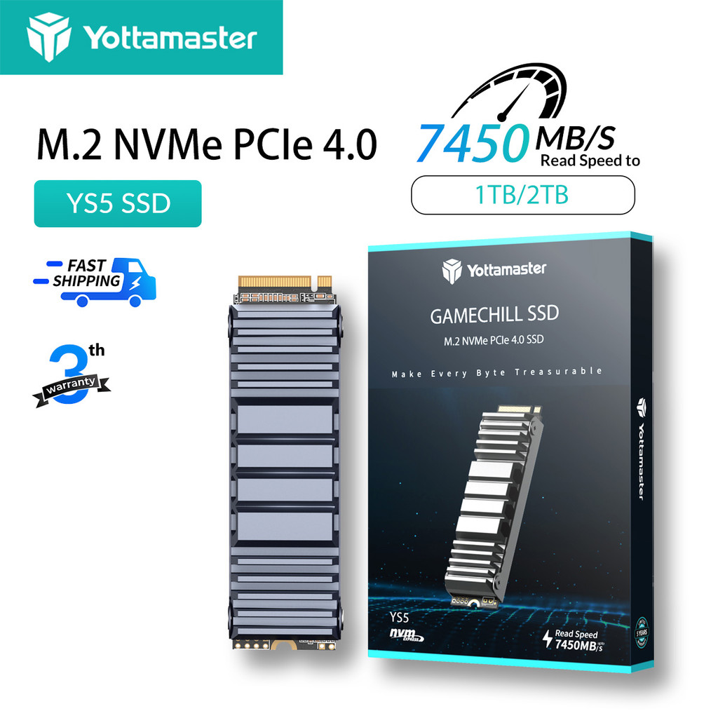 Yottamaster YS5 PCIe 4.0 NVMe SSD 1TB/2TB for PS5 w/ Pre-Installed Heatsink | Up to 7450MB/s ...