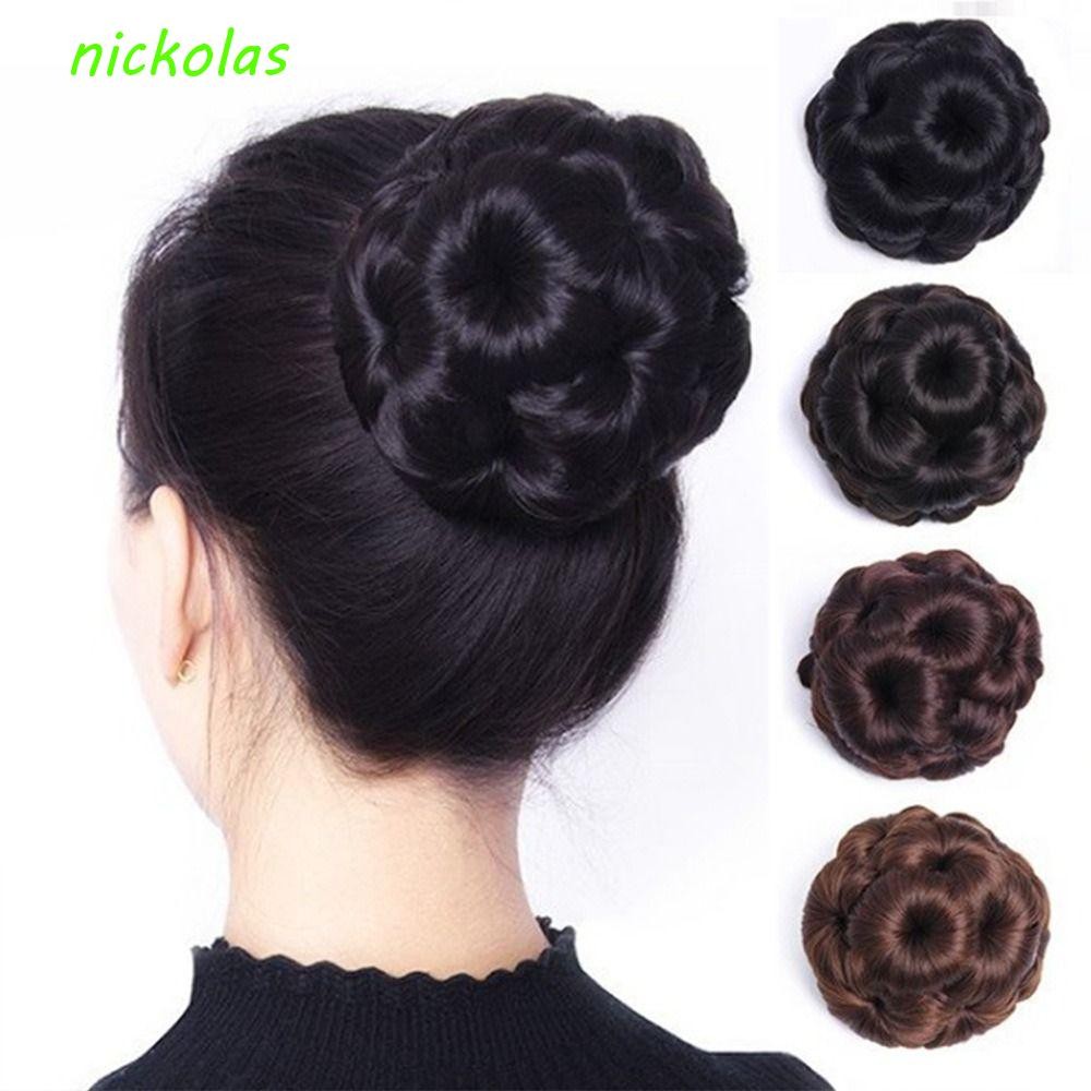 NICKOLAS Fake Hair Bun Synthetic Scrunchie Retro Nine Flowers Hair ...