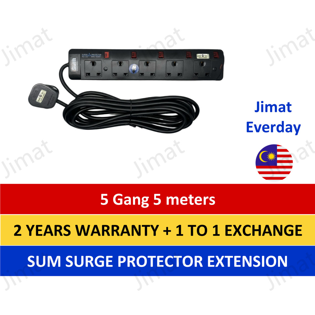 [SIRIM] SUM 5 Gang 5 meters Surge Protector Protection extension socket ...