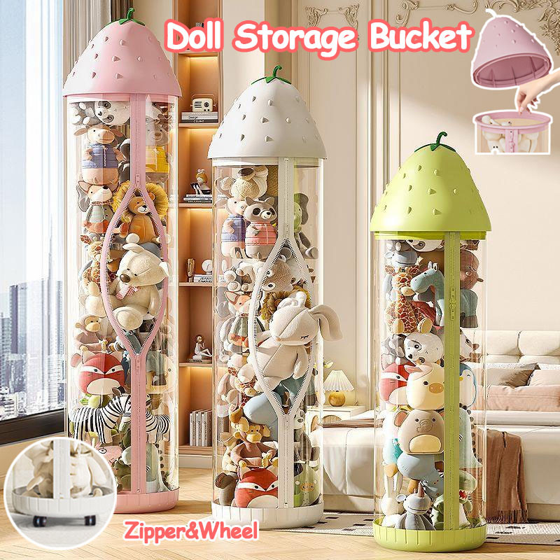Transparent Doll Storage Bucket with Zipper&Wheel Large-Capacity Plush ...