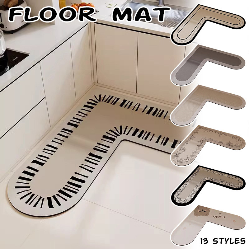 L-shaped Kitchen Floor Mats Anti-Slip Oil-Absorbent Diatom Mud Water ...